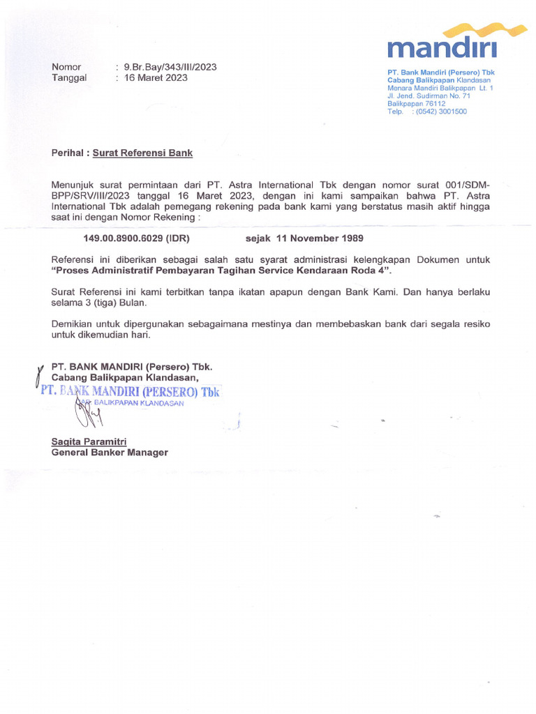 Surat Referensi Bank | PDF