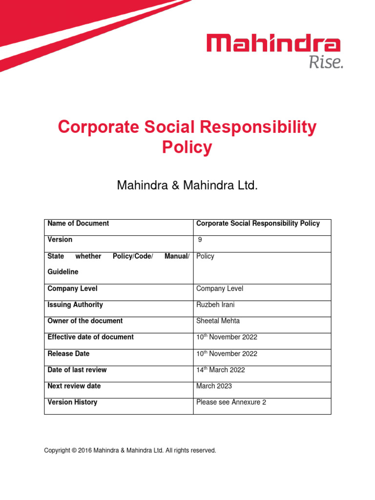 CSR Policy | PDF | Corporate Social Responsibility | Business