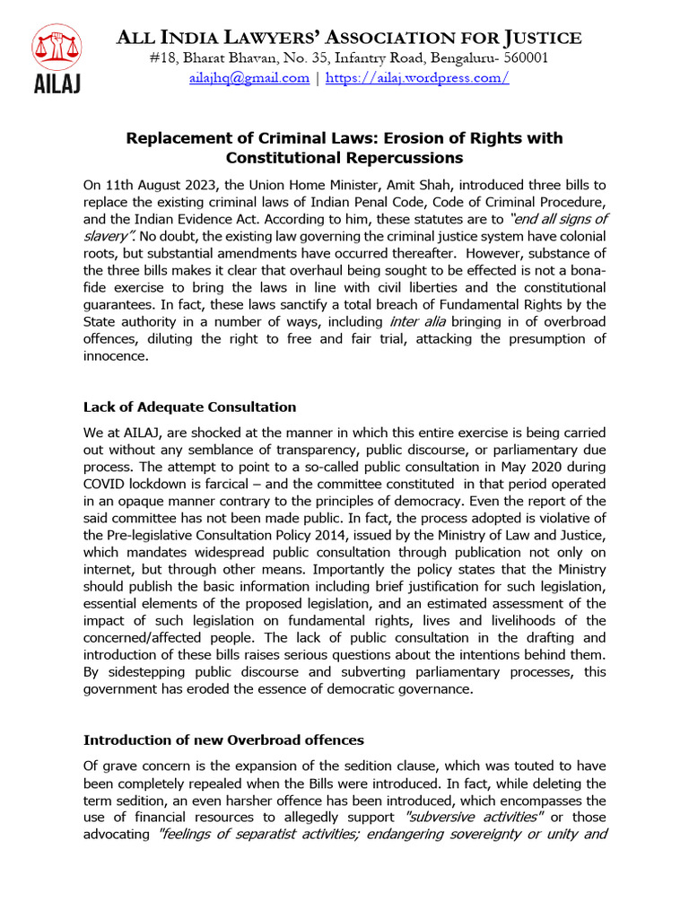 AILAJ On Replacing of Criminal Codes | PDF | Crimes | Crime & Violence