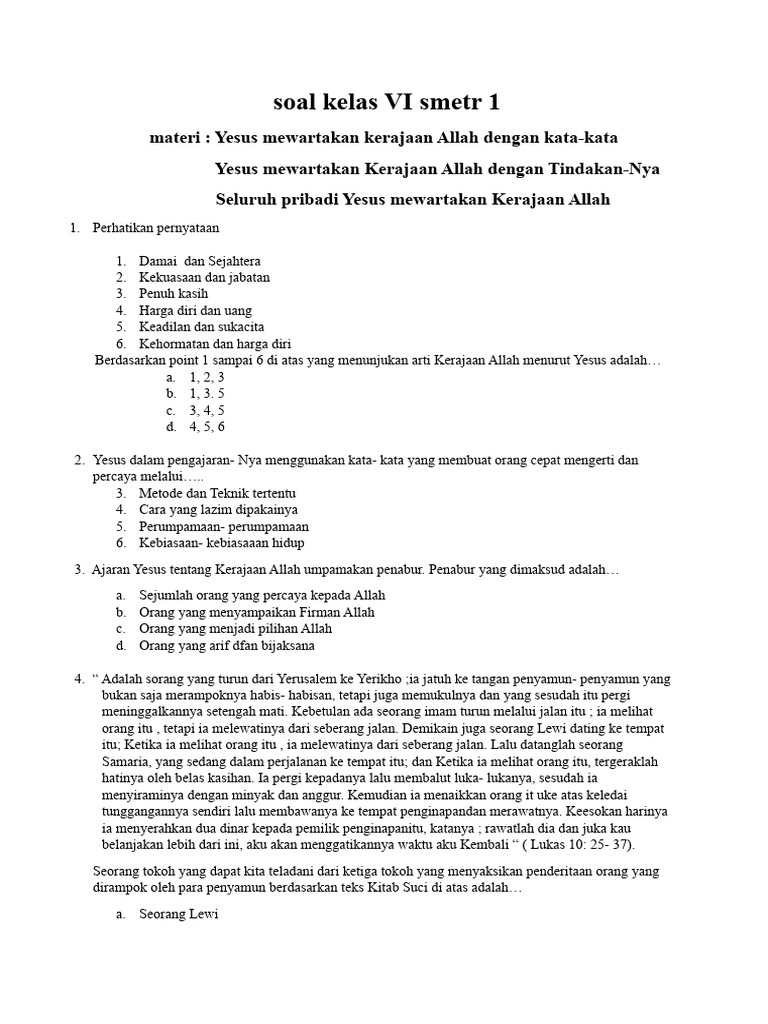Soal Kelas IV Smetr 1 | PDF
