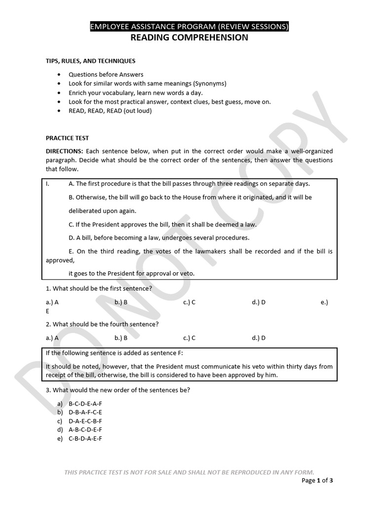 III. Practice Test For Reading Comprehension | PDF | Bill (Law) | Taxes