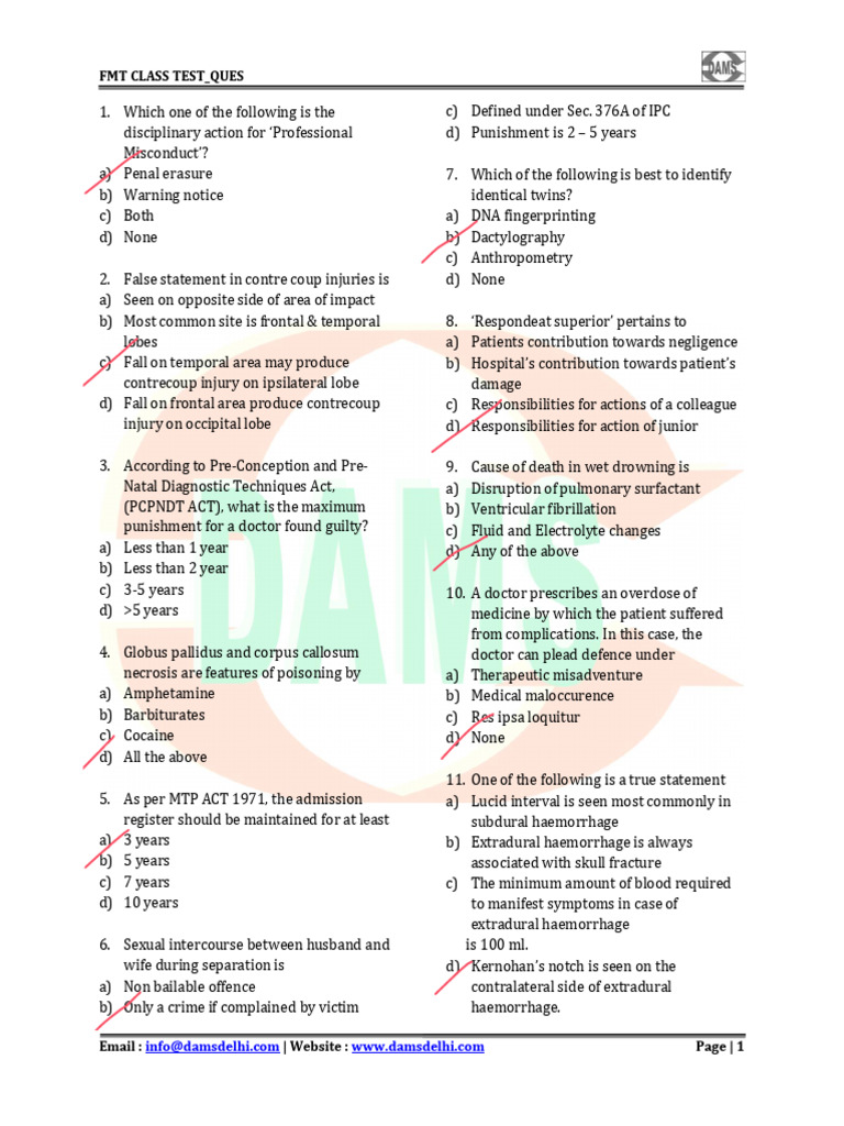 TND 2020 - FMT - Questions Edited Final | PDF | Rape | Injury