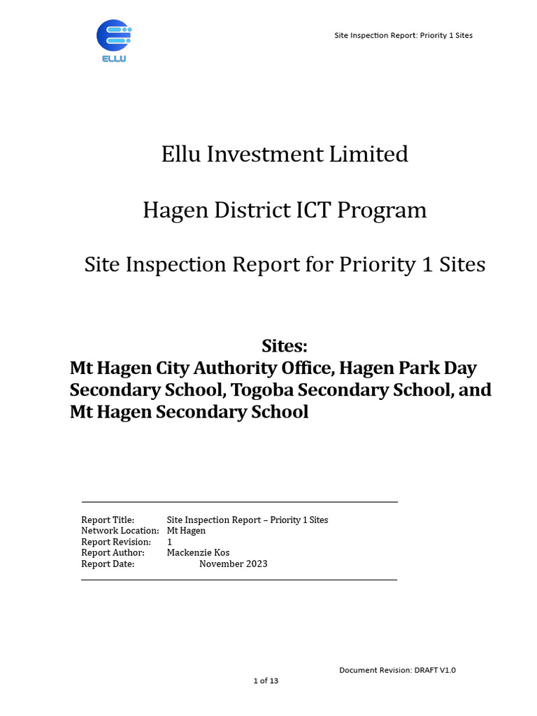 Ellu Site Inspection Report - MHCA Office + Priority 1 Schools | PDF ...