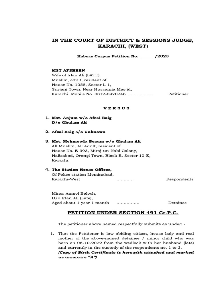 Petition 491 Draft by Asad. | PDF | Affidavit | Detention (Imprisonment)