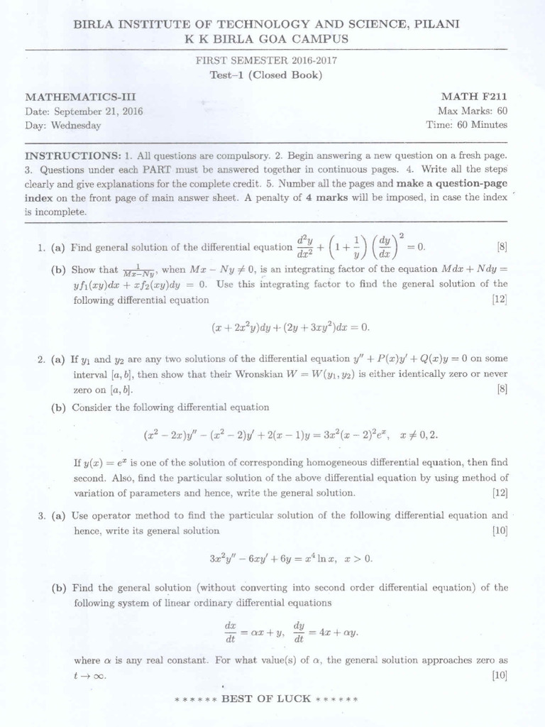 Math F211 (2016) | PDF