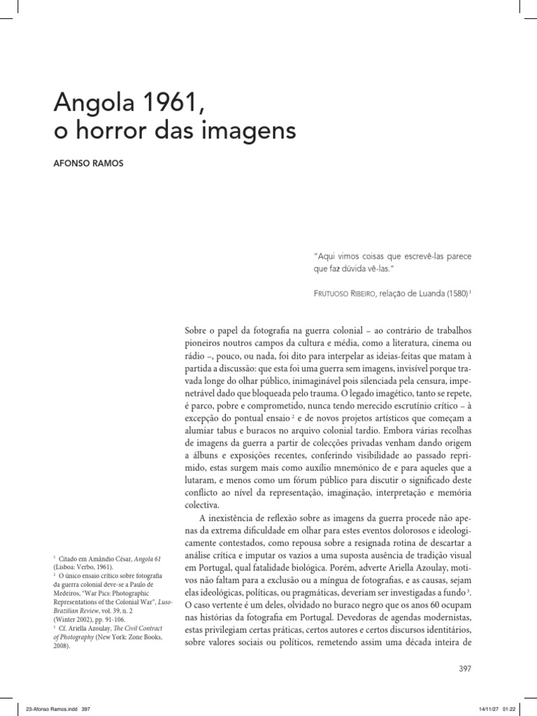 RAMOS, Afonso. Angola 1961, o Horror Das Imagens | PDF | Angola | Portugal