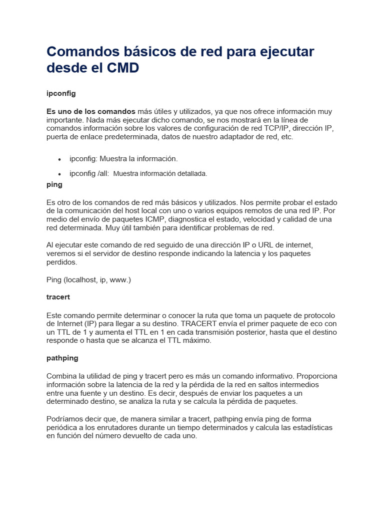 Comandos Básicos de Red para Ejecutar Desde El CMD | PDF | Protocolos de internet | Red de ...