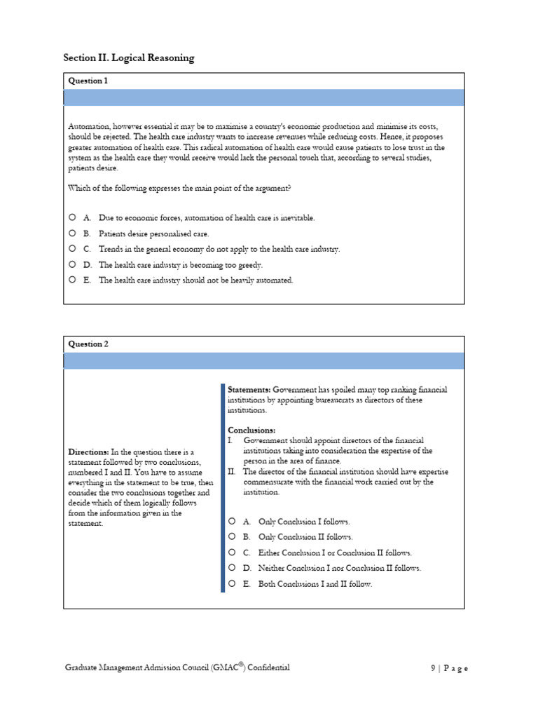 Section II. Logical Reasoning | PDF | English Language