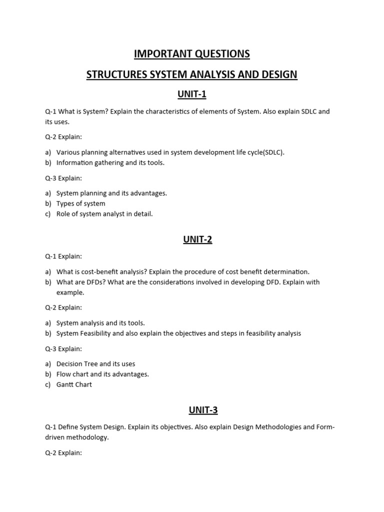 IMPORTANT QUESTIONS 2nd Sem SSAD | PDF