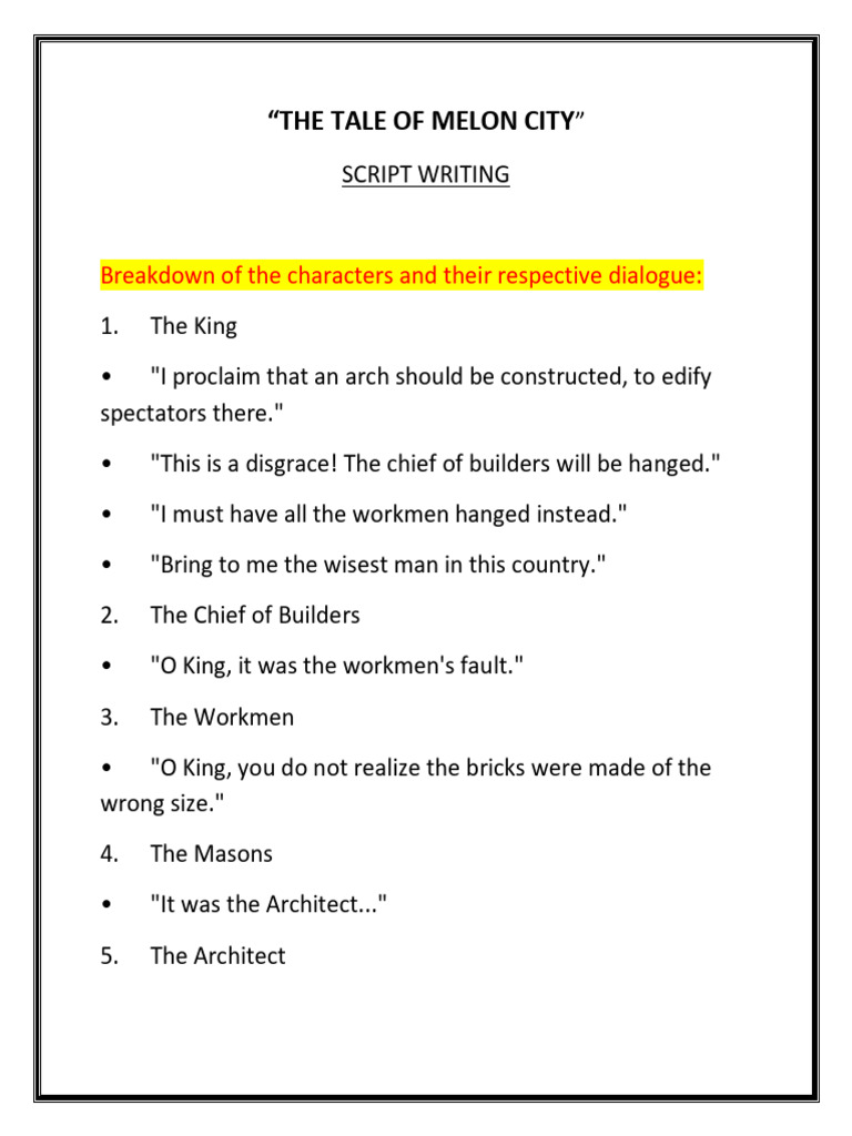 The Tale of Melon City Script | PDF