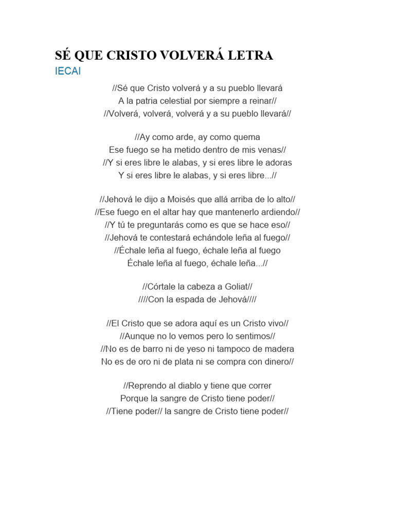 Sé Que Cristo Volverá Letra | PDF | Oración | Cristo (título)