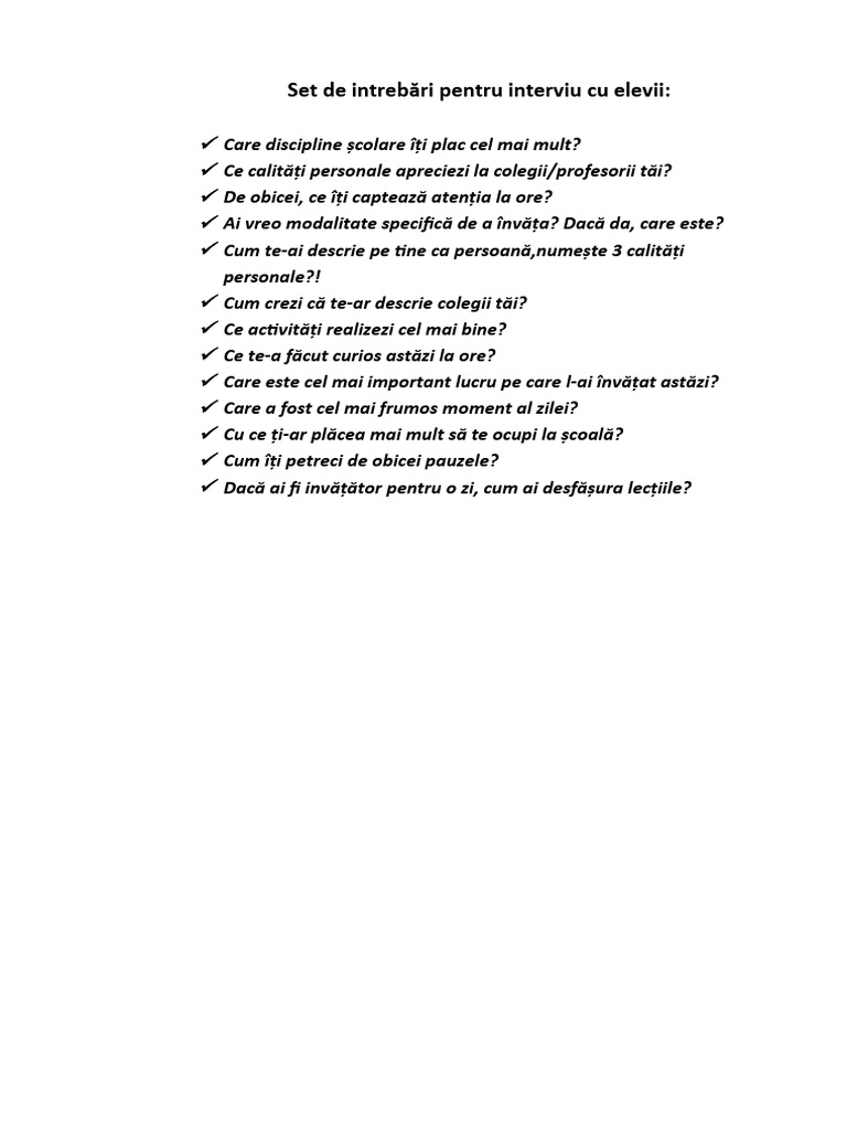 Set de Intrebări Pentru Interviu Cu Elevii | PDF