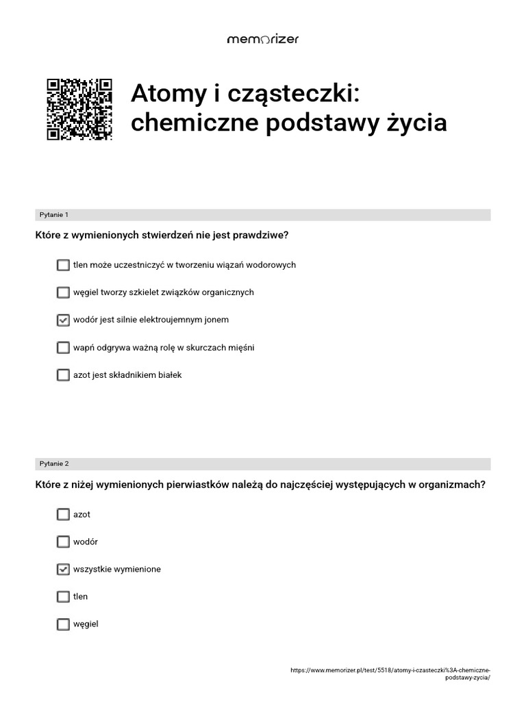 Atomy I Cząsteczki - Chemiczne Podstawy Życia - WYPEŁNIONY | PDF