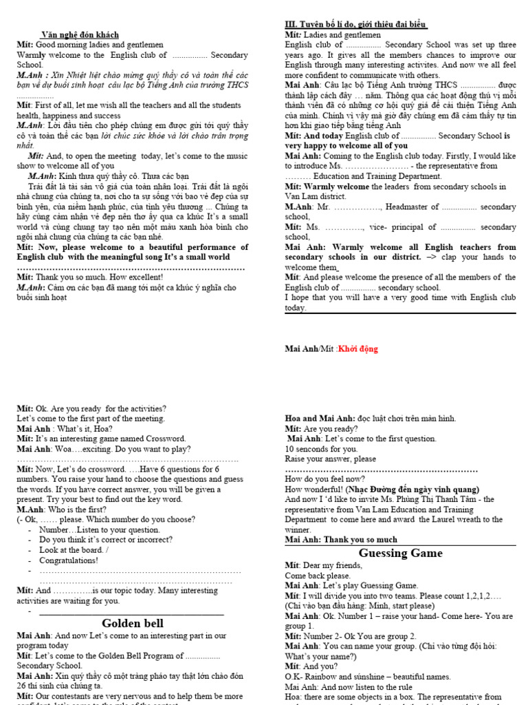 Kịch bản dẫn chương trình CLB | PDF