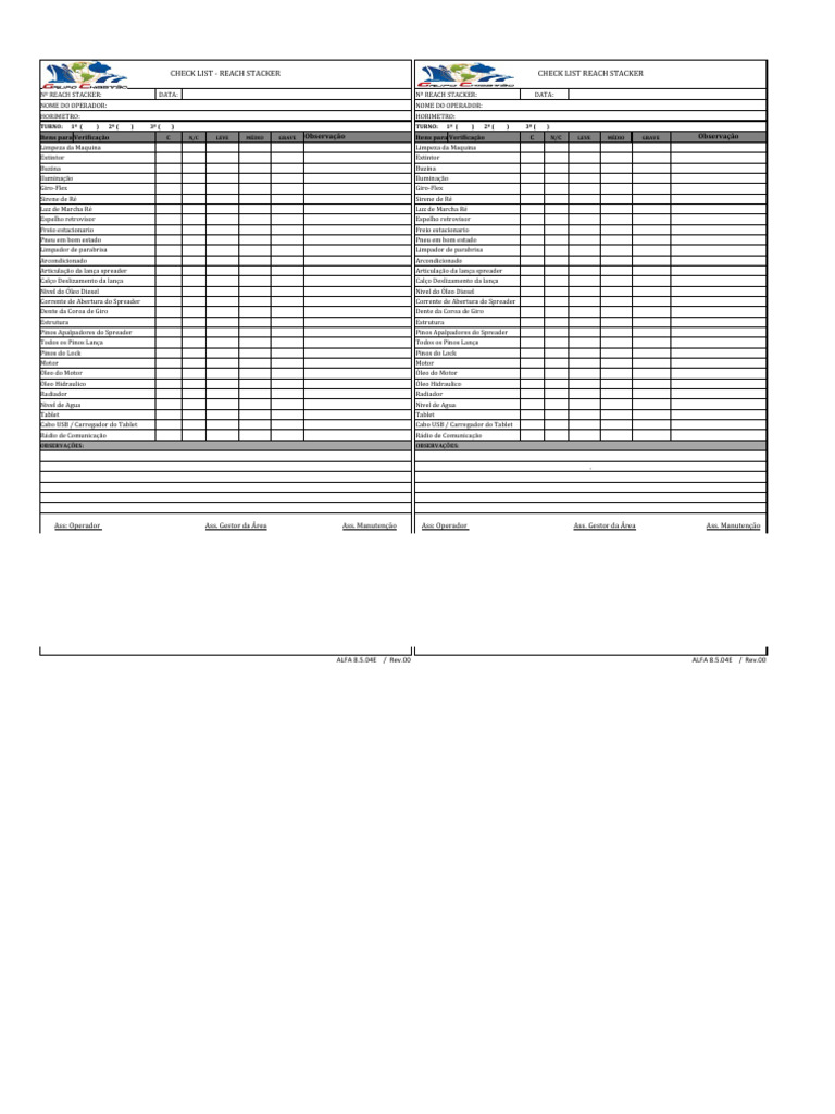 Check List Stacker Novo | PDF
