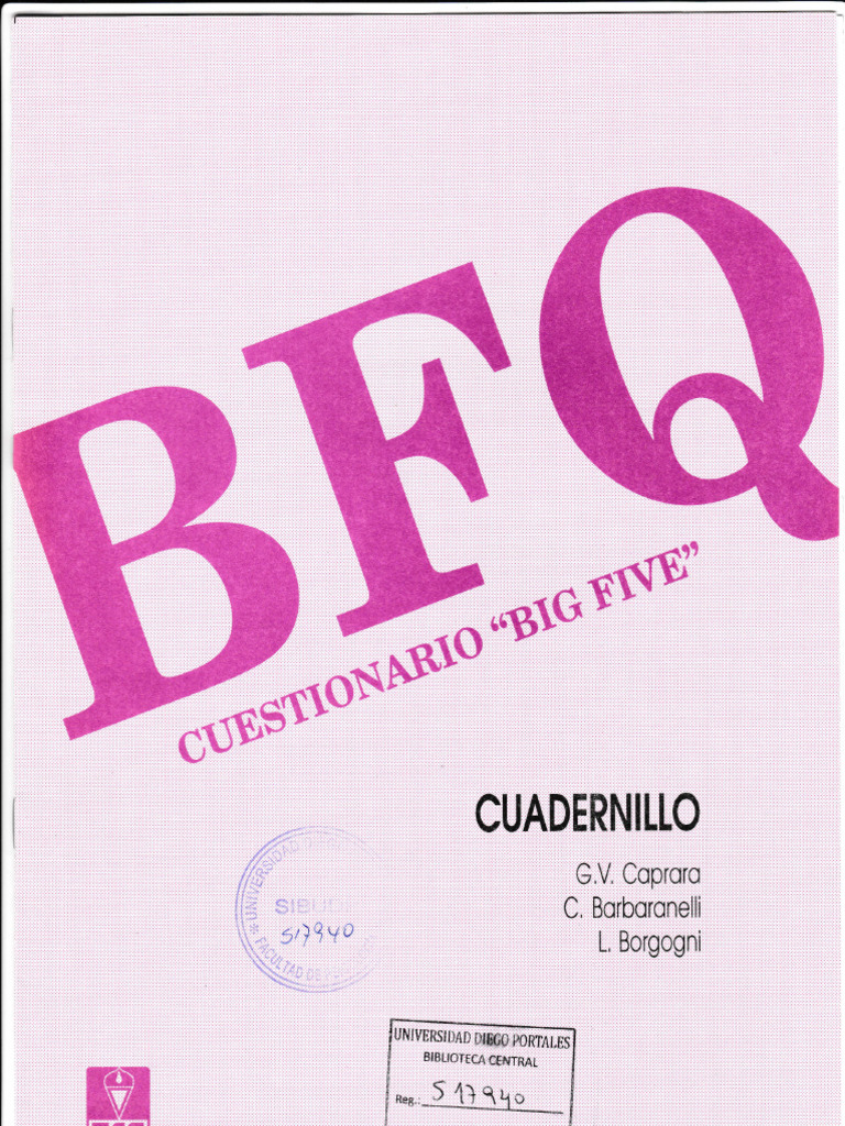 Cuestionario BFQ - Cuadernillo Preguntas | PDF