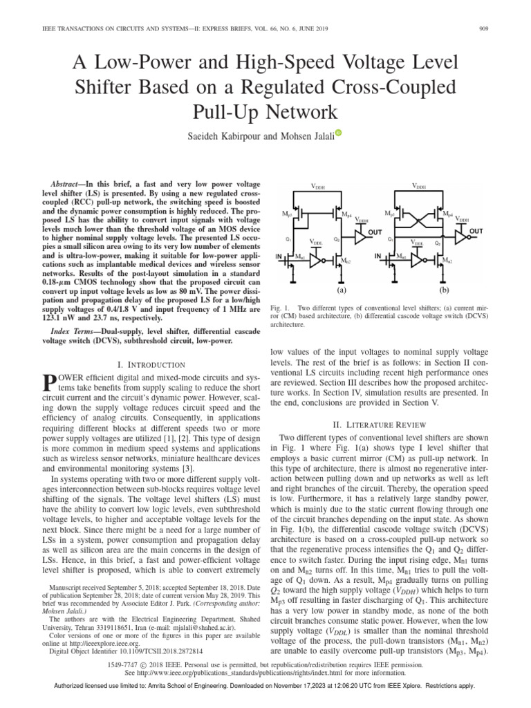 A Low-Power and High-Speed Voltage Level Shifter Based On A Regulated ...