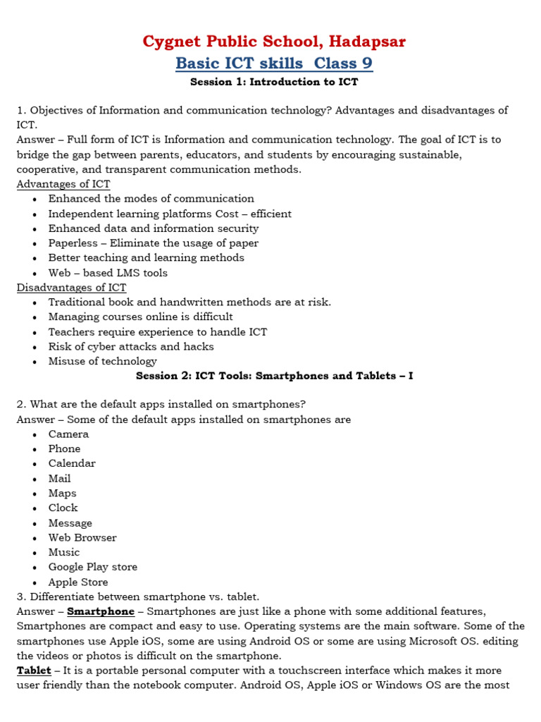 5) Basic ICT SKILL Notes | PDF | Computer Data Storage | Smartphone