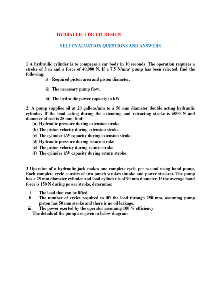 Calculations On Sizing Hydraulic Circuits Final | Download Free PDF | Pump | Piston