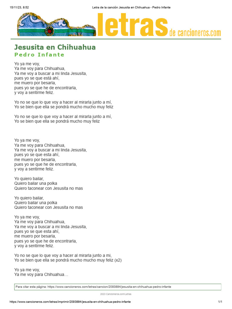 Letra de "Jesusita en Chihuahua" | PDF