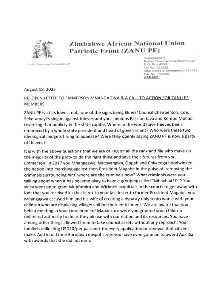 Zanu-Letter To Ed | PDF