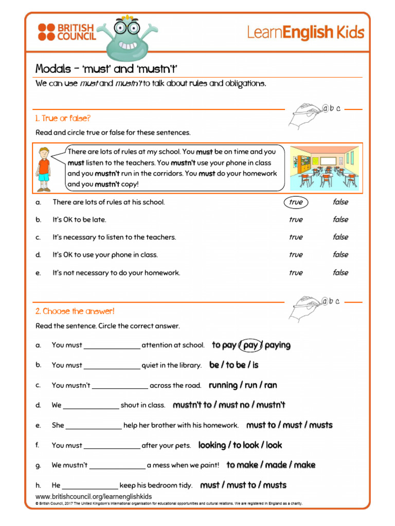 Grammar Practice Modals Must and Mustnt Worksheet | PDF