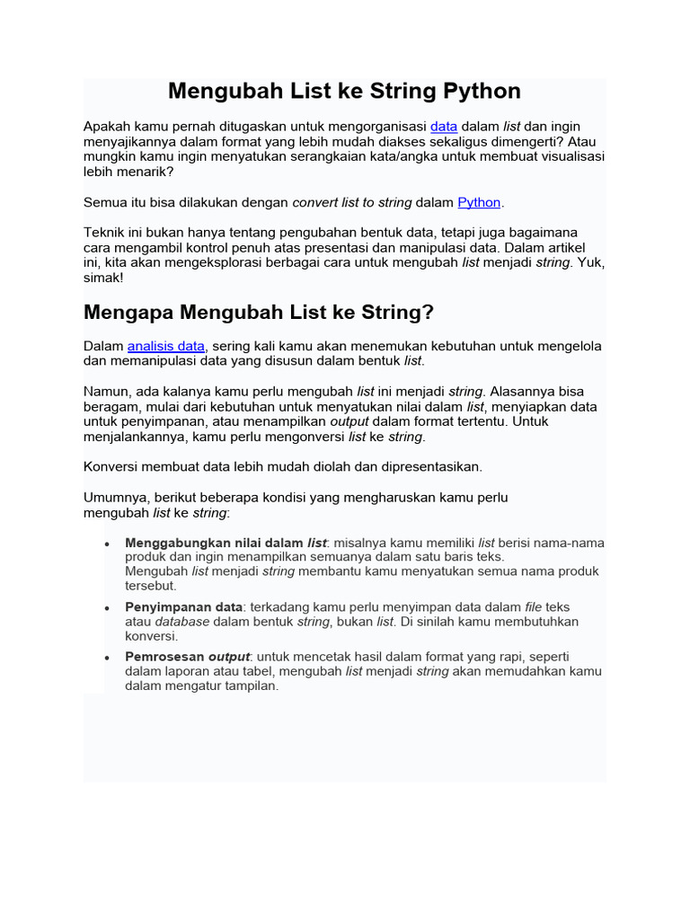 Mengubah List Ke String Python | PDF Mengubah List Ke String Python | PDF