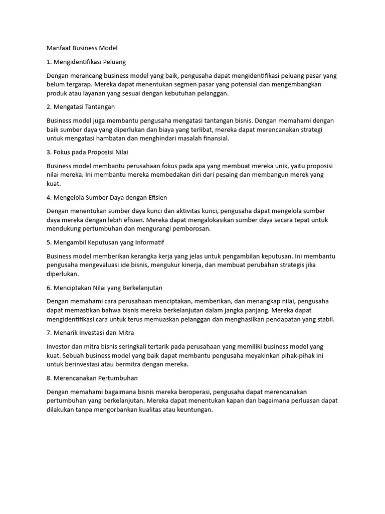 Manfaat Business Model untuk Pengusaha | PDF