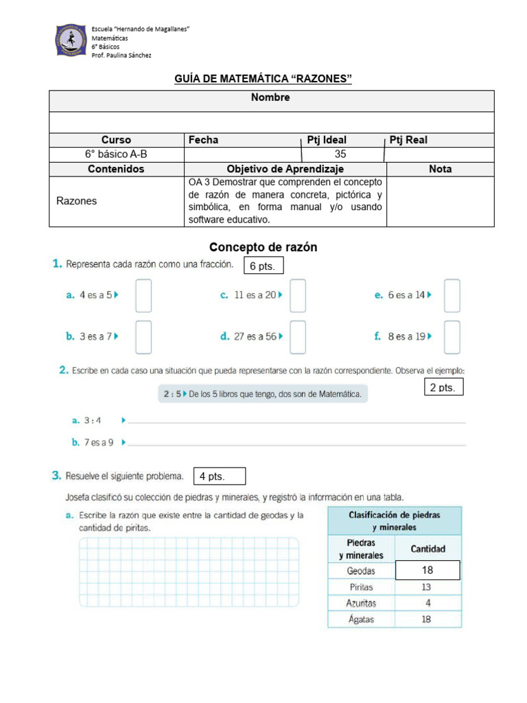 6°BÁSICO-MATEMÁTICA-RAZONES | PDF
