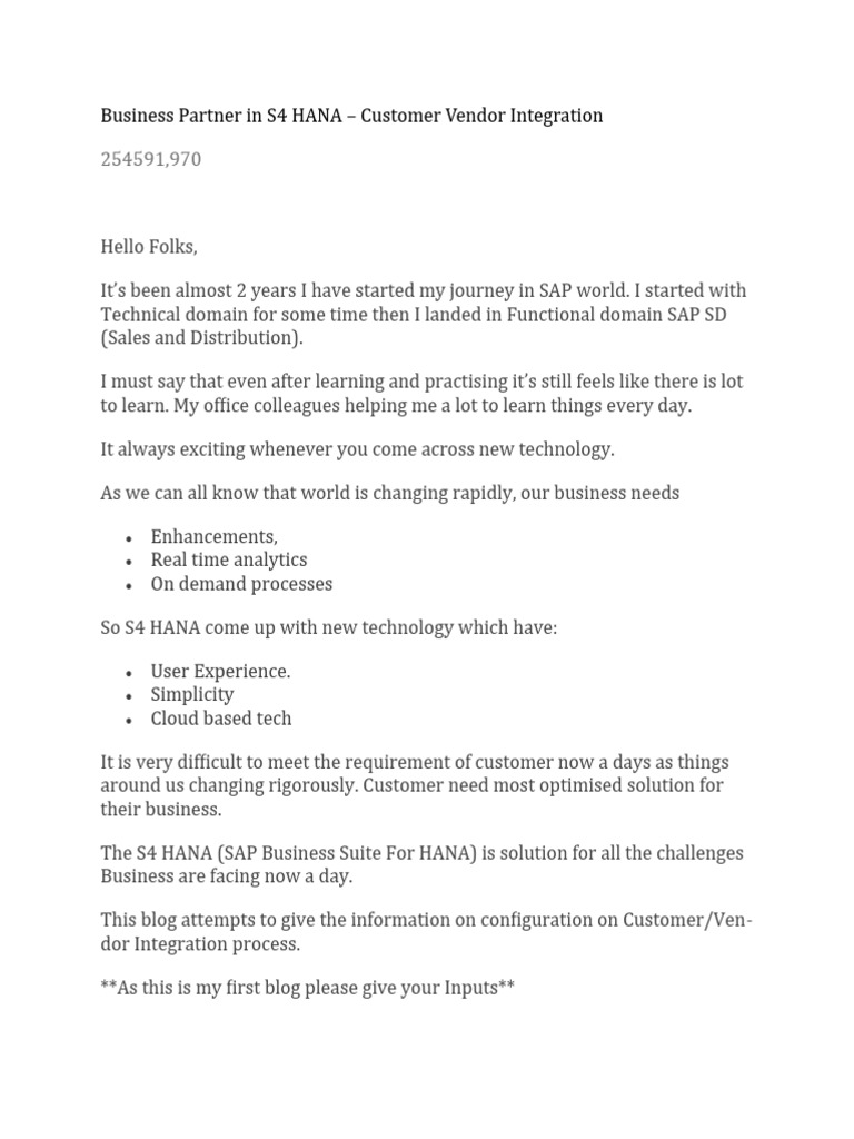 S4 HANA: Customer/Vendor Integration | PDF | Enterprise Resource ...