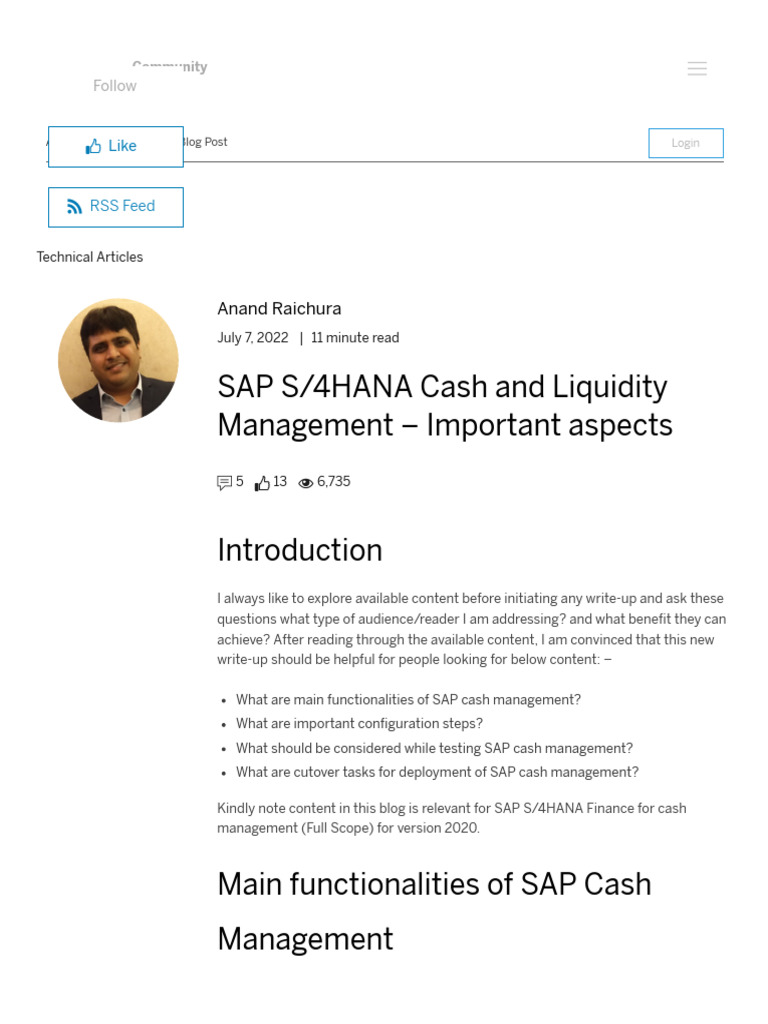 SAP S - 4HANA Cash and Liquidity Management - Important Aspects | PDF ...