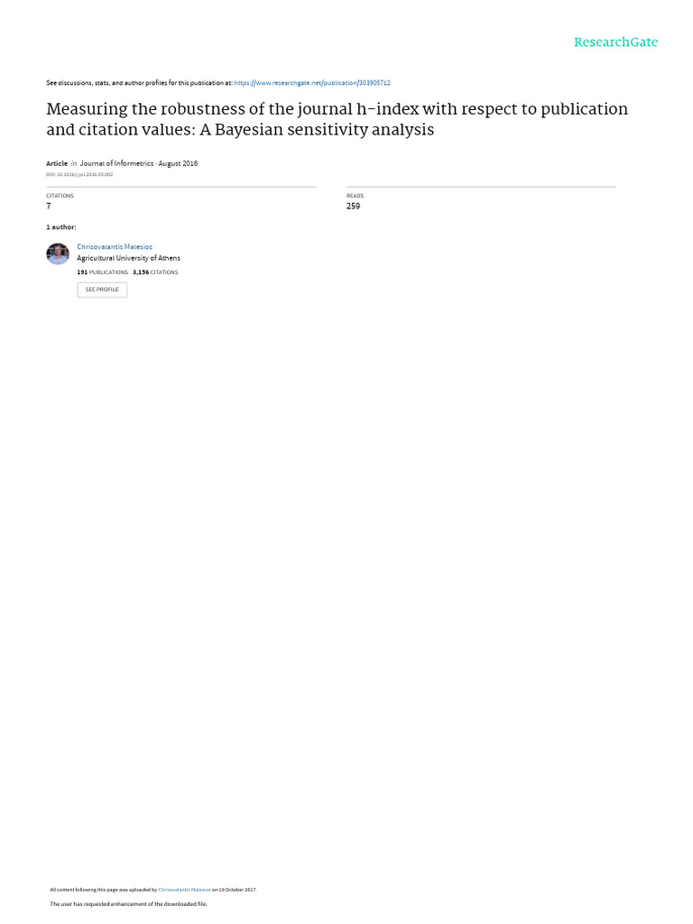 Measuring The Robustness of The Journal H-Index Wi | PDF | Statistical Inference | Bayesian ...