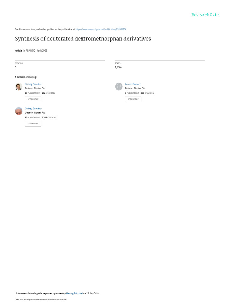 Synthesis of Deuterated Dextromethorphan Derivativ | PDF | Nuclear ...