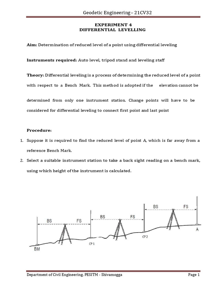 Differential Levelling Experiment Guide | PDF | Technology & Engineering