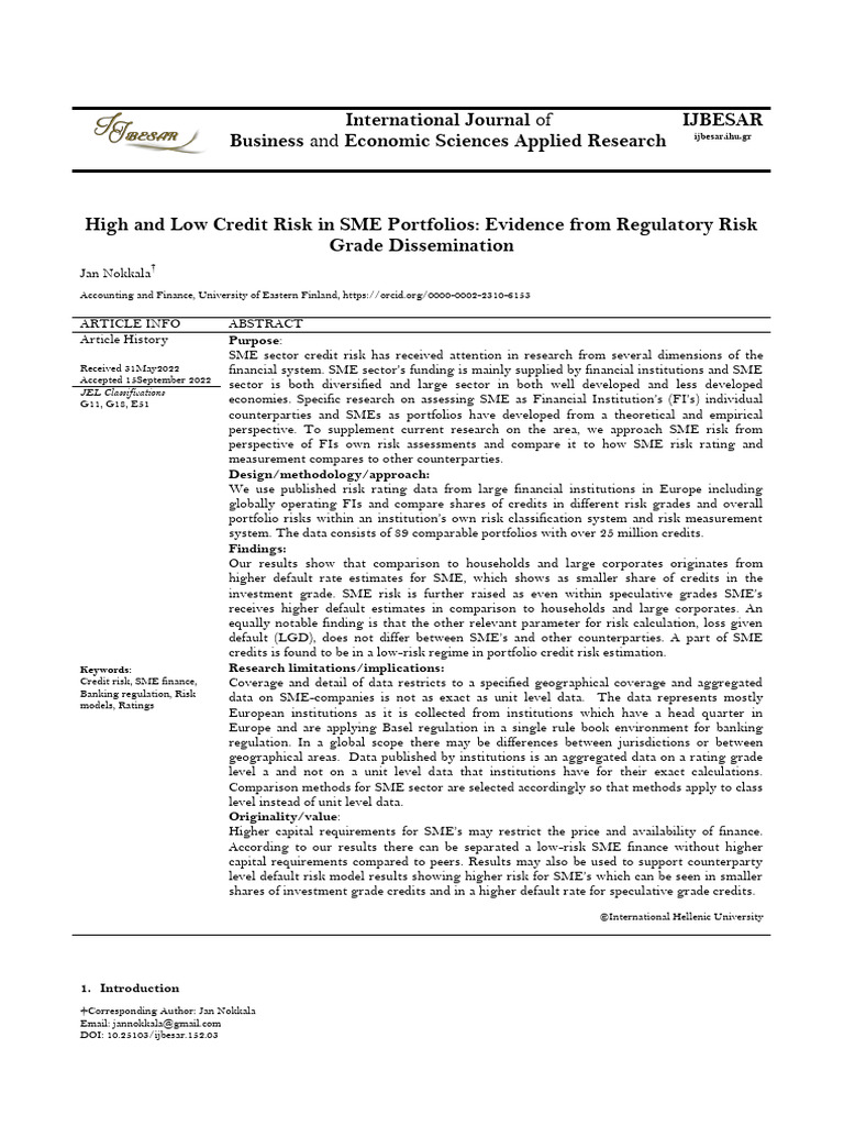 High and Low Credit Risk in SME Portfolios Evidenc | PDF | Financial ...