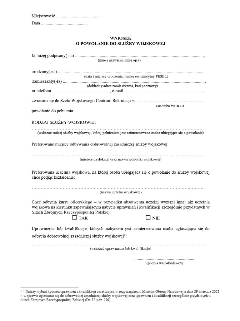 0 Wniosek o Powołanie Do Suzby Wojskowej | PDF