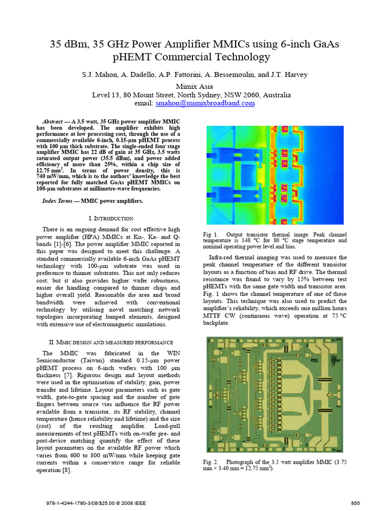 35 dBm, 35 GHz power amplifier MMICs using 6-inch GaAs pHEMT commercial technology (校准平面 参考文献 堆叠 ...