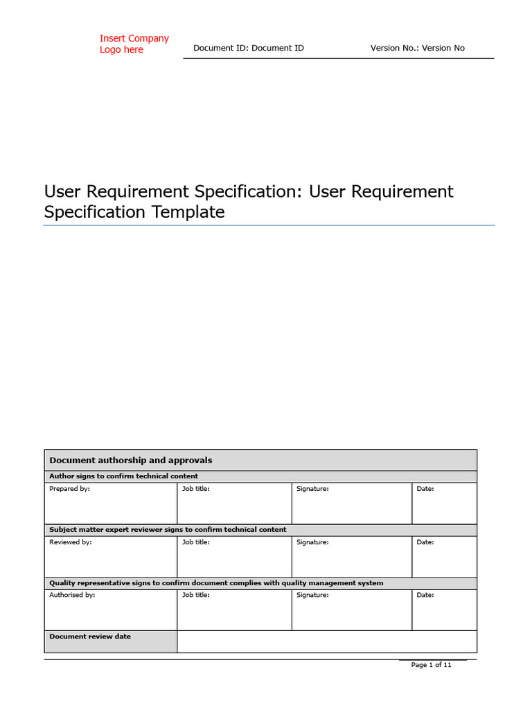 Dokumen - Tips - Urs User Requirement Specification Template r01 | PDF | Specification ...