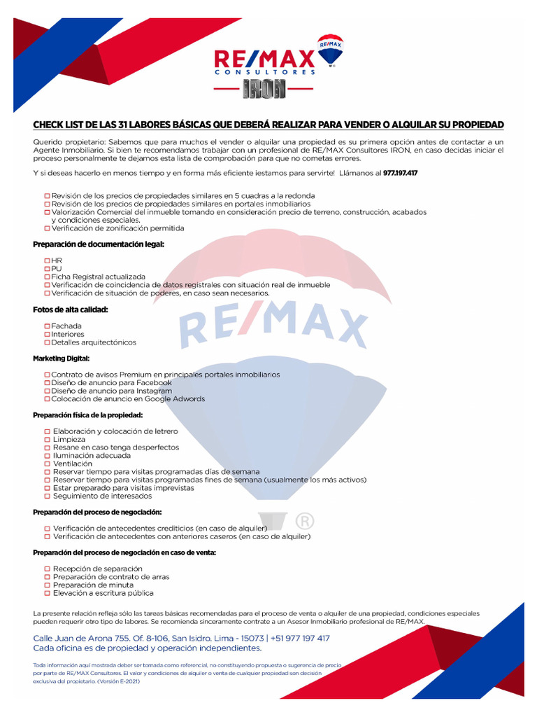 Check List Remax Iron | PDF