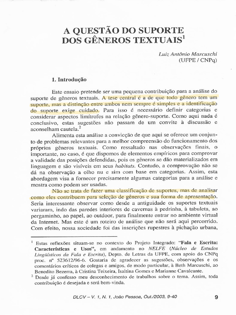 A Questão Do Suporte Dos Gêneros Textuais, MARCUSCHI | PDF