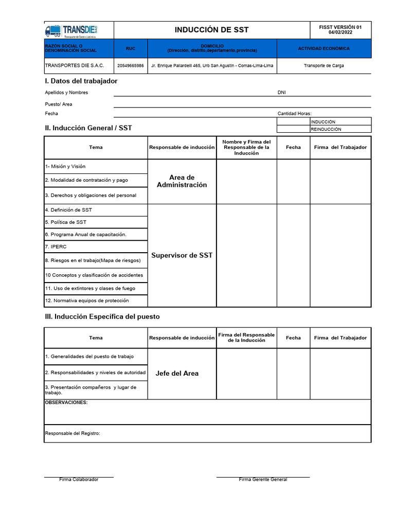 Formato Induccion SST 1 | PDF