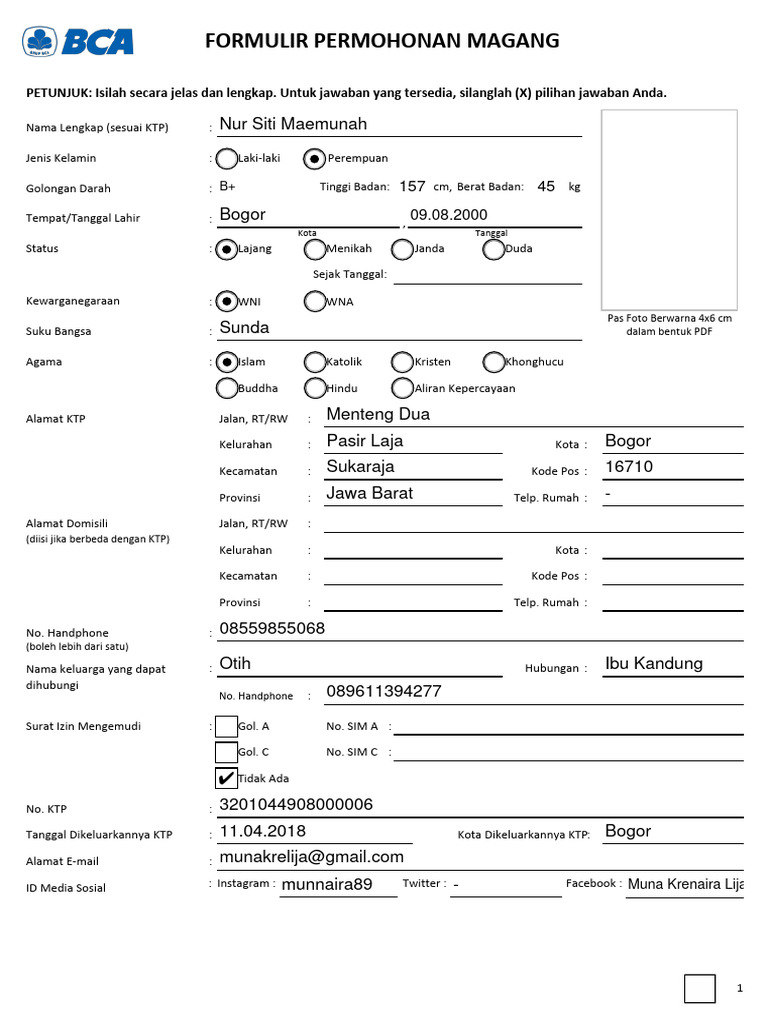 Formulir Permohonan Magang Lengkap | PDF