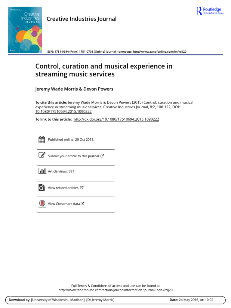 Control, Curation and Musical Experience in Streaming Music Service ...