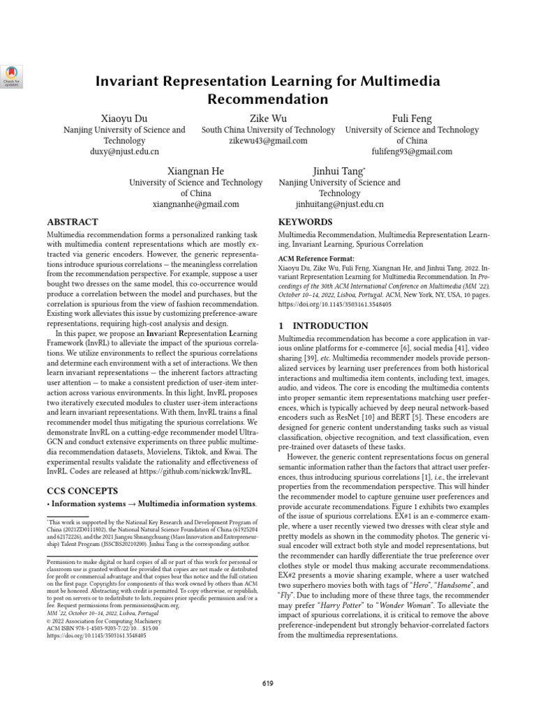 Invariant Representation Learning For Multimedia Recommendation | PDF | Multimedia