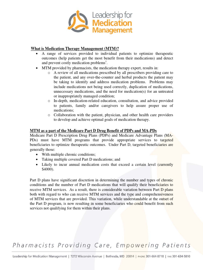 Leadership For Medication Management - MTM 101 | PDF | Medicare (United ...