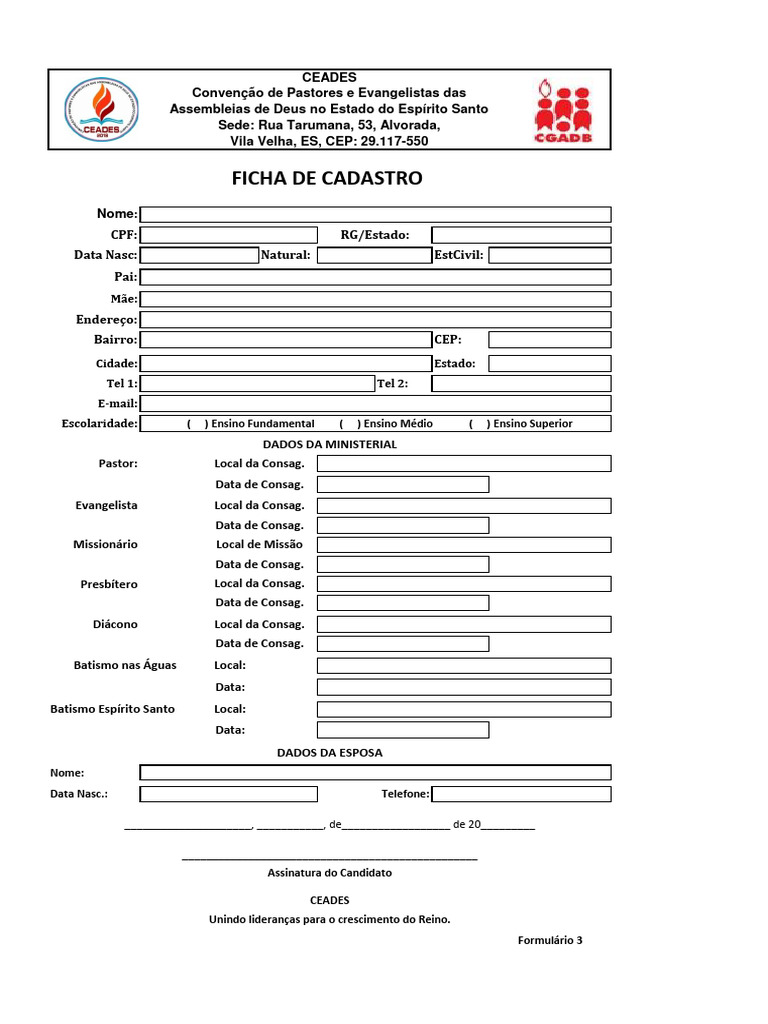 Formulário 3 -Ficha de Cadastro | PDF