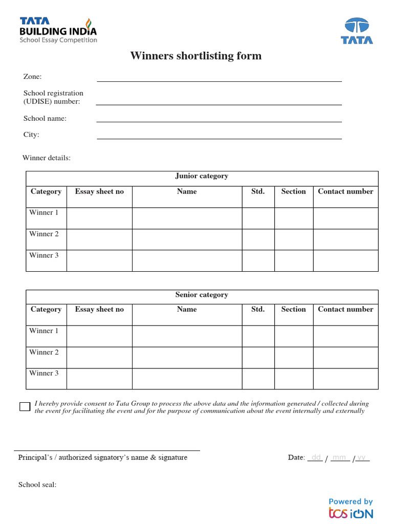 Winners Shortlisting Form Template | PDF