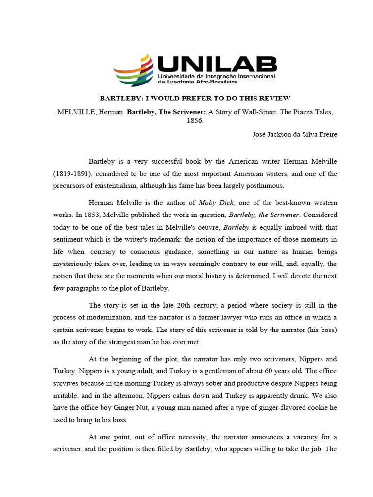 Resenha Do Livro Bartleby | PDF | Bartleby, The Scrivener | Herman Melville