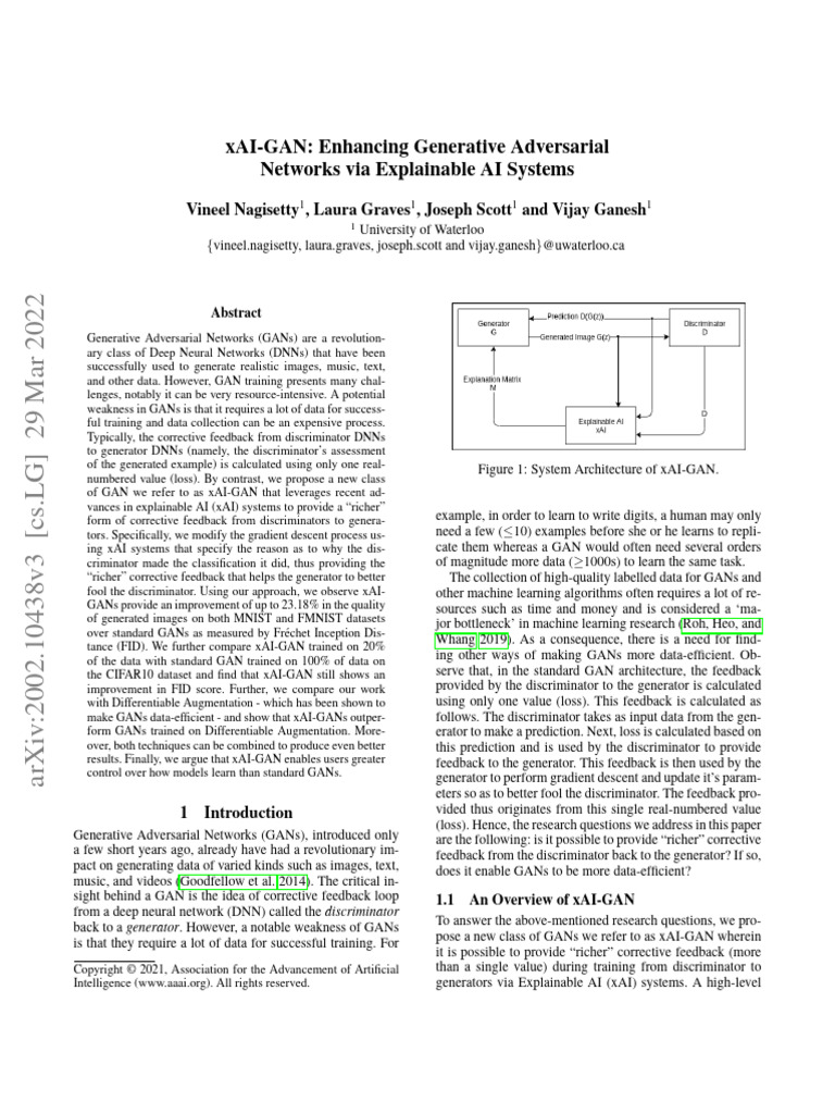 xAI-GAN: Enhancing Generative Adversarial Networks Via Explainable AI Systems | PDF | Deep ...