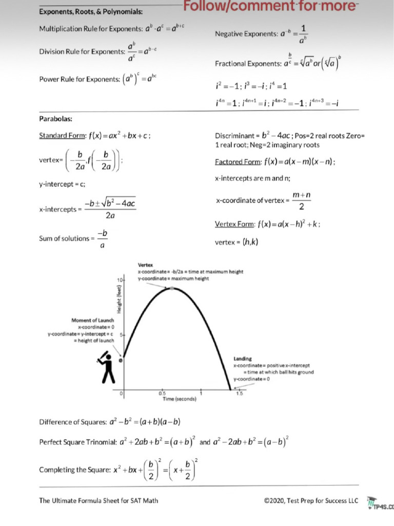 Formula Sheet For SAT | PDF